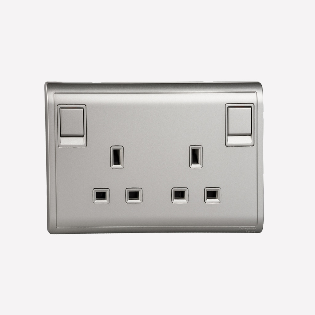 13A 2G S SOCKET ALUMINIUM SILVER PIENO SCHNEIDER